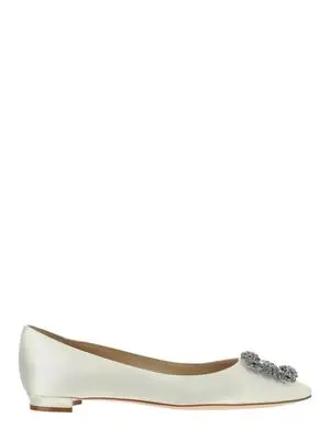 Manolo Blahnik Hangisi Satin Ballerina Shoes - White