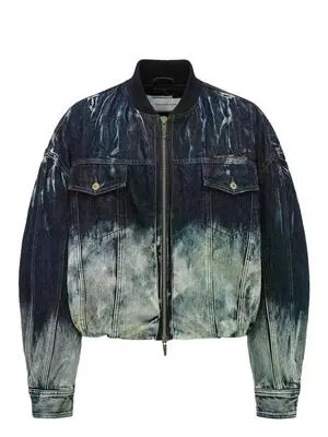 FENG CHEN WANG Gradient Distressed-effect Denim Jacket - Blue