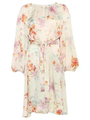 Herno Floral-pattern Mini Dress With Tie Waist - Neutrals