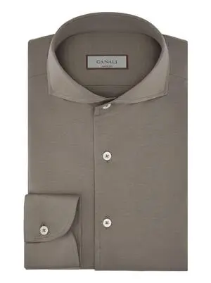 Canali Regular-fit Shirt In Dove Cotton Jersey - Grey
