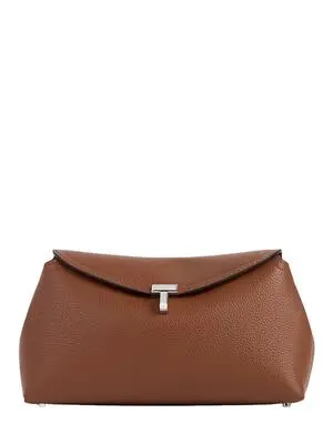 TOTEME T-lock Grained-leather Clutch - Sienna