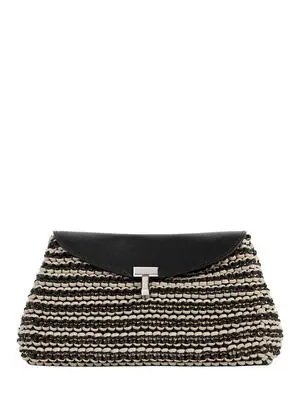 TOTEME Mini T-lock Woven-leather Clutch - Black,sand
