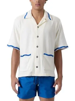 PRINCE & BOND Luka Wave Embroidered Terry Shirt - Off White/ Blue