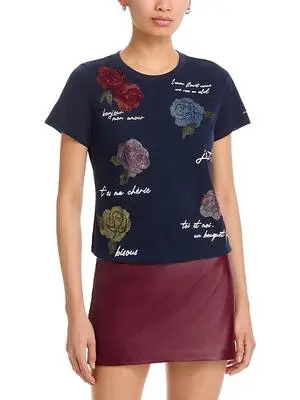 Cinq À Sept Embellished Flower Tee - Navy/multi