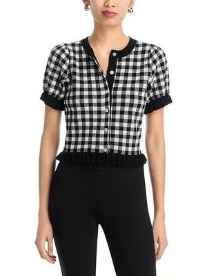 Rails Aurora Plaid Ruffle Trim Top - Black Gingham