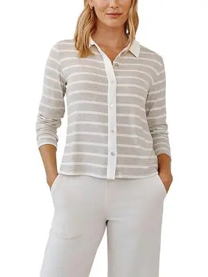 Bella Dahl Contrast Placket Button Down Shirt - Sand Stripe