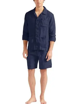 Vilebrequin Linen Solid Overshirt Navy
