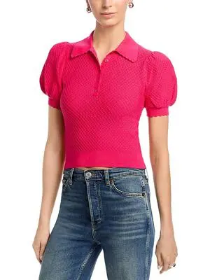 Alice + Olivia Ramona Pointelle Polo Sweater - Deep Pink
