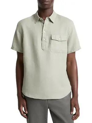 Vince Linen Half Placket Shirt - Matcha