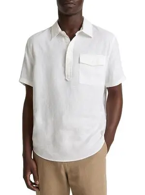 Vince Linen Half Placket Shirt - Optic White