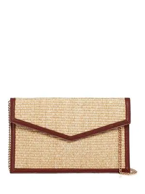 AQUA Raffia Envelope Clutch With Chain Strap