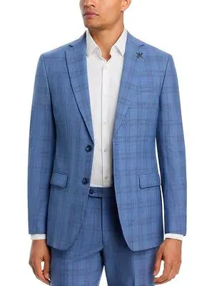 John Varvatos Slim Fit Plaid Suit Jacket - Light Blue/ Brown