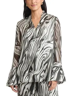 Misook Marble Print Silk Tunic - Black/white