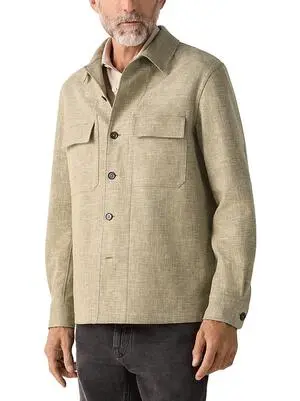 Zegna Crossover Linen Wool & Silk Blend Overshirt - Olive Green