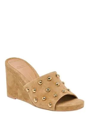 Dolce Vita Holta Studded Wedge Sandals - Light Brown Suede