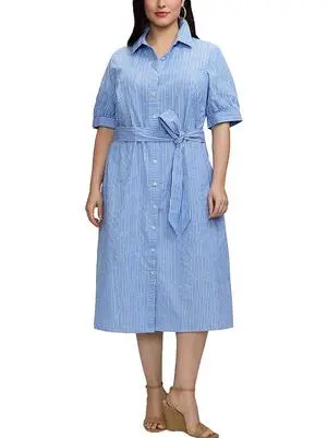 Foxcroft Esther Elbow Sleeve Mini Stripe Seersucker Dress - Blue Multi