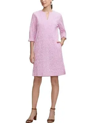 Foxcroft Alicia Jacquard Crinkle Dress - White/ Pink