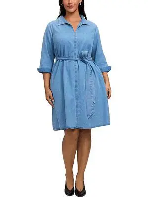 Foxcroft Agnes 3/4 Sleeve Denim Dress - Bleach Wash