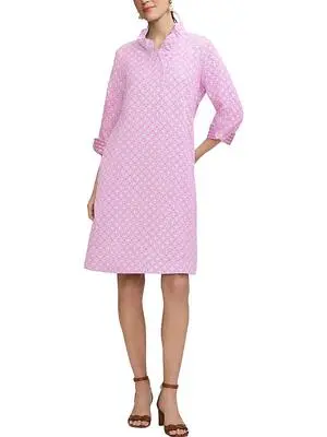 Foxcroft Tammy Geo Lattice Print Dress - Pink/ White