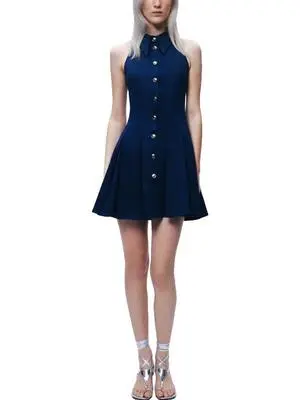 NOCTURNE Sleeveless Pleated Mini Dress - Navy