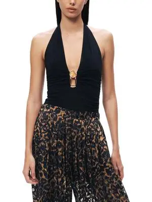 NOCTURNE Halter Top With V-neck - Black