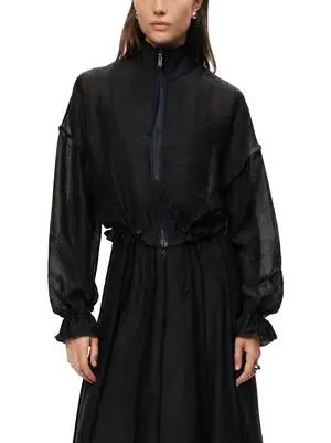 NOCTURNE Sheer Zip-front Jacket With Elasticated Cuffs And Hem - Black