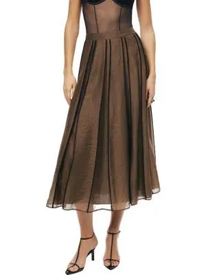 NOCTURNE Sheer Pleated Midi Skirt - Camel