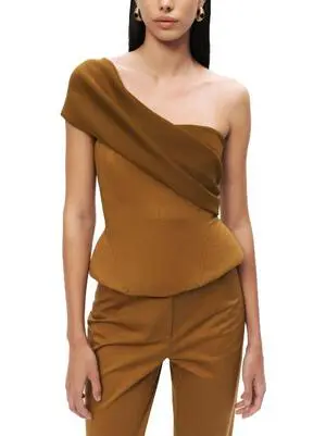 NOCTURNE One-shoulder Draped Bustier - Camel