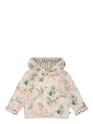 DEUX PAR DEUX Muslin And Organic Cotton Jersey Reversible Printed Hooded Jacket - Peach Deer Print