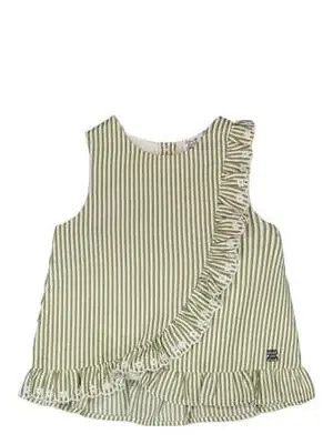DEUX PAR DEUX Striped Top With Embroidered Ruffle - Green & Off White Stripes
