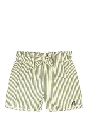 DEUX PAR DEUX Striped Flared Shorts With Embroidery - Green & Off White Stripes
