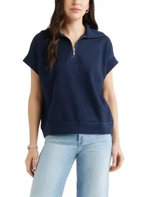 Caslon Short Sleeve Quarter Zip Sweatshirt - Navy Still