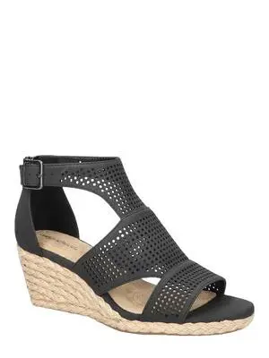 EASY WORKS BY EASY STREET Tova Espadrille Platform Wedge Sandal - Black