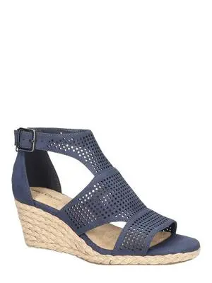EASY WORKS BY EASY STREET Tova Espadrille Platform Wedge Sandal - Navy