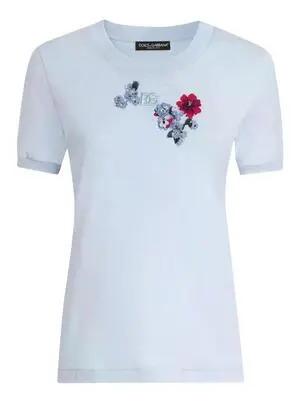 Dolce & Gabbana Floral-appliqué T-shirt - Blue