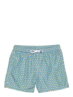 Fedeli Pineapple-print Swim Shorts - Blue