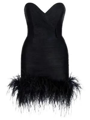 IMROSKA Feather-trim Strapless Mini Dress - Black