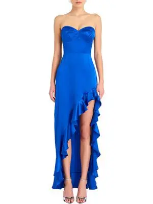 Amanda Uprichard Amalia Strapless Silk Gown - Branson Blue