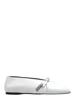 Moschino Leather Ballet Flats With Logo Plaque - White
