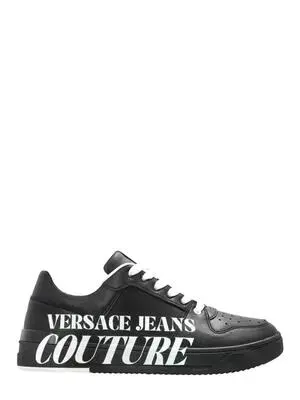 Versace Logo-print Leather Sneakers - Black