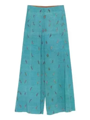 PIERRE-LOUIS MASCIA Printed Wide Leg Trousers - Blue