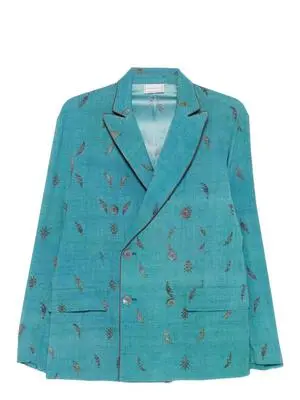 PIERRE-LOUIS MASCIA Printed Double-breasted Jacket - Blue