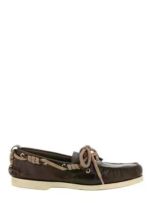 GOLDEN GOOSE Curled Lace Leather Loafers - Brown