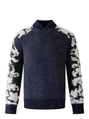 Shanghai Tang Jacquard Sleeve Sweater - Blue