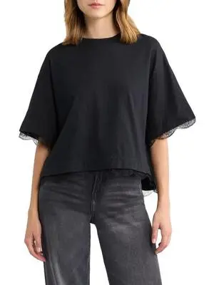 ALLSAINTS Nia Lace Trim T-Shirt Black