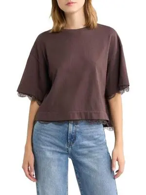 ALLSAINTS Nia Lace Trim T-Shirt Plum Brown