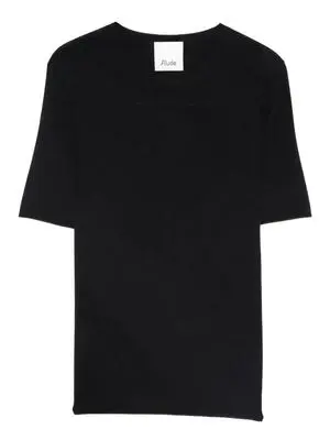 ALLUDE Short-sleeve Knitted Top - Black