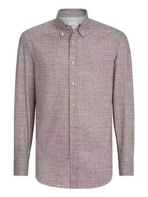 Brunello Cucinelli Flower-print Twill Shirt - Brown