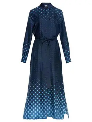 Casablanca Belted Patterned Shirt Dress - Blue