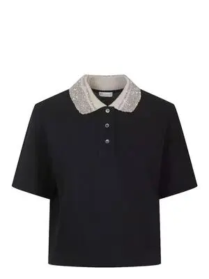 Brunello Cucinelli Collar-embellished Polo Top - Black